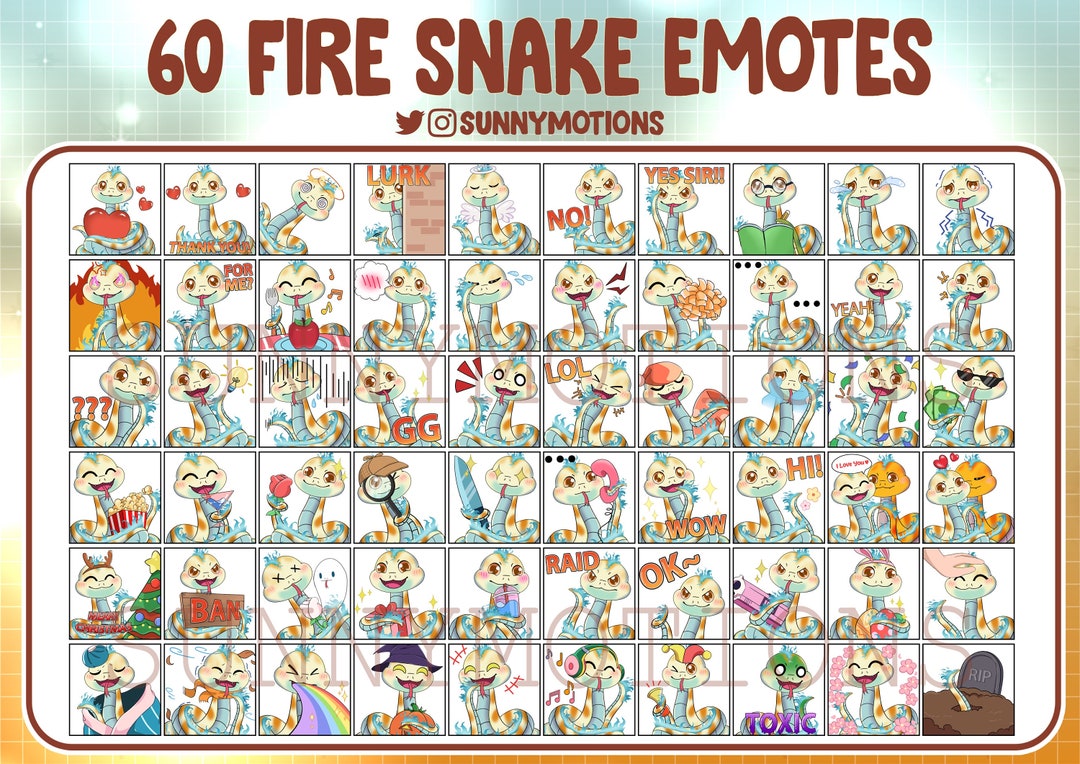 60x Cute Blue Fire Snake Twitch Emotes Bundle, Discord, OBS, Streamer ...