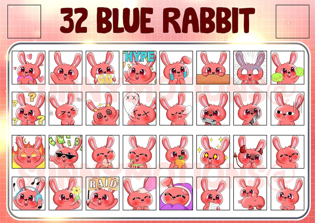 32 Cute Red Rabbit Twitch Discord Emotes / Kawai Animal Emoji ...