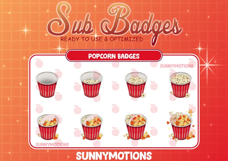8 Caramel Vani Popcorn Twitch Sub Badges / Kawaii Cute - Etsy