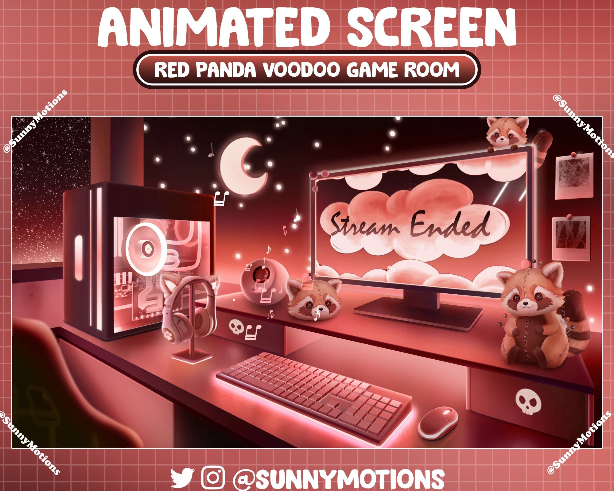 ANIMATED Twitch Overlay Stream Package: Lofi Aesthetic Dark Crimson ...