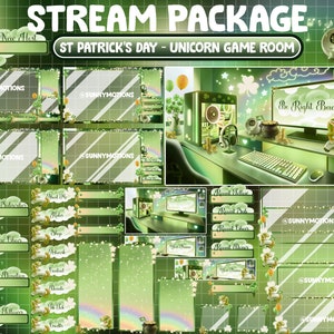ANIMATED Twitch Overlay Stream Package: Aesthetic Green Orange Unicorn ...