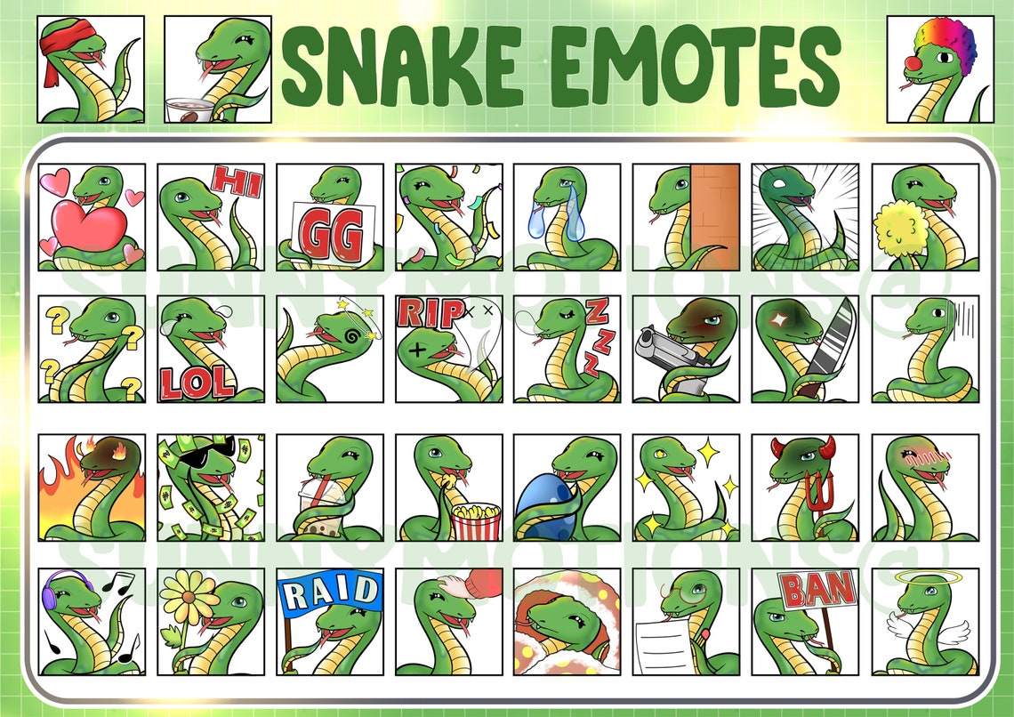 Cute Chibi Kawaii Snake Twitch Discord Mixer Youtube Emotes / - Etsy UK