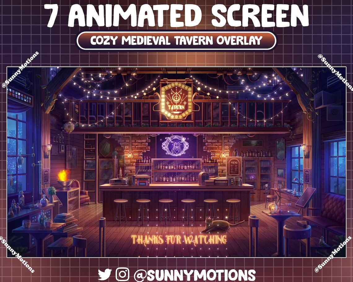 Animated Lo-fi Purple Orange Cozy Medieval Tavern, Witchy House Twitch ...