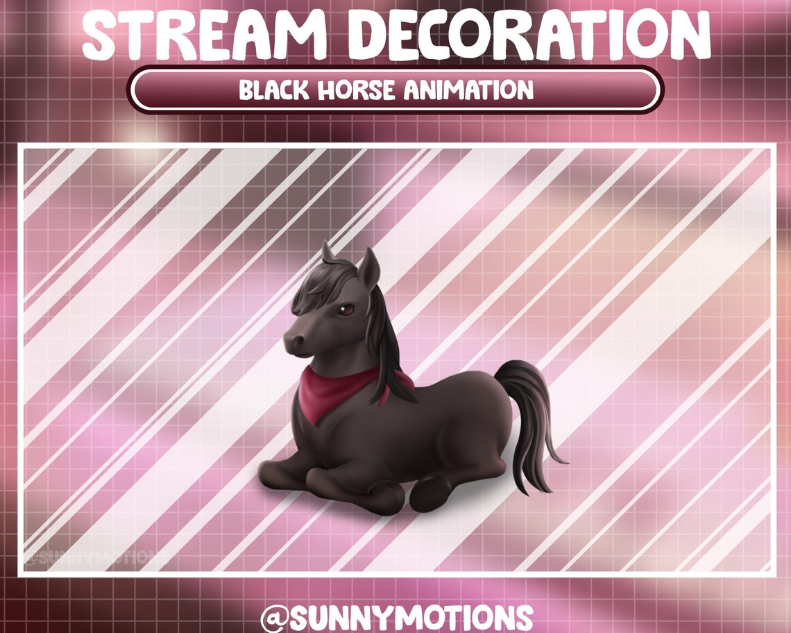 Animated Stream Decoration Black Horse / Cute Black Pony / Kawaii Chibi ...