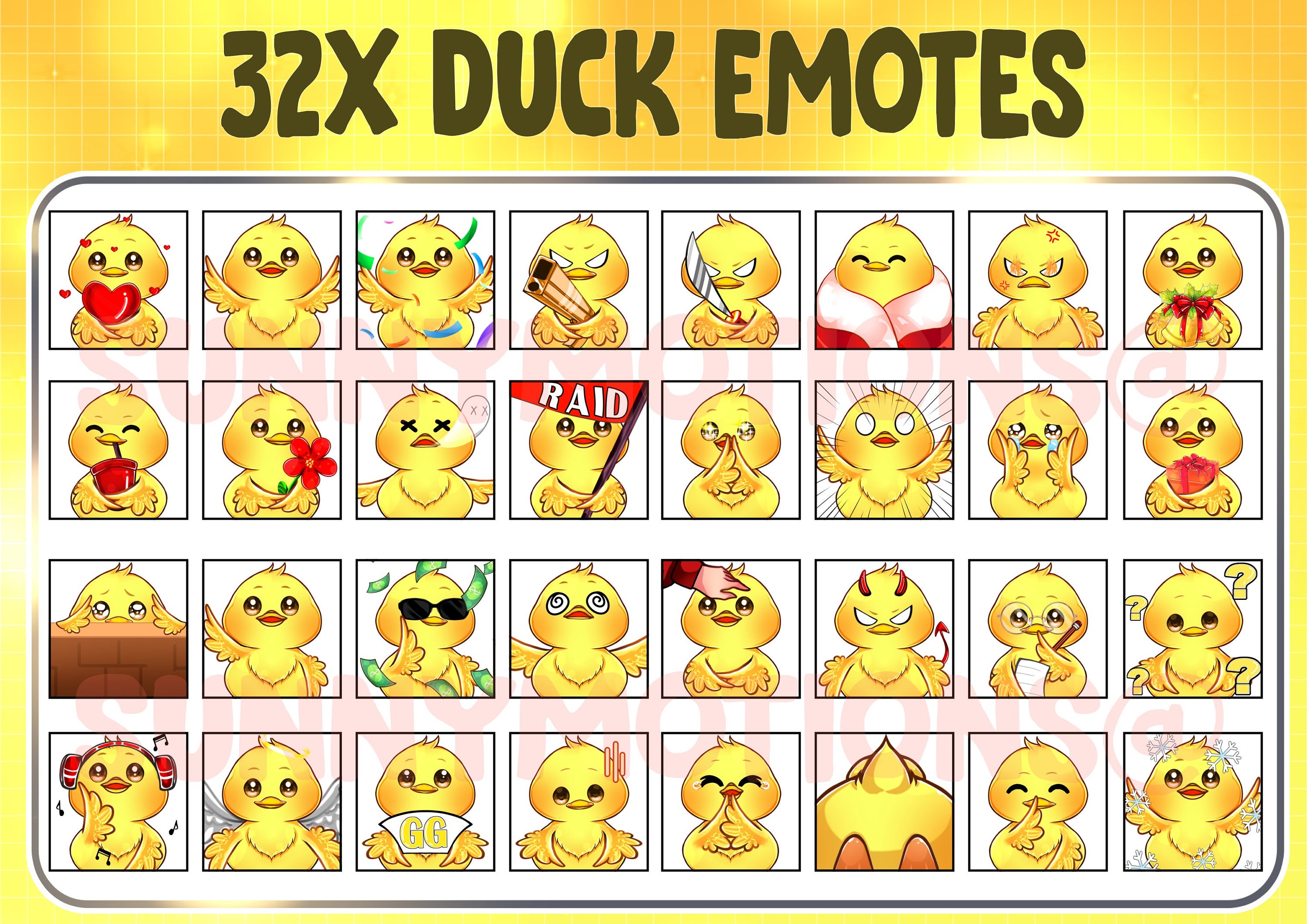 32 Cute Kawaii Duck Twitch Discord Emotes / Kawai Animal Emoji - Etsy ...