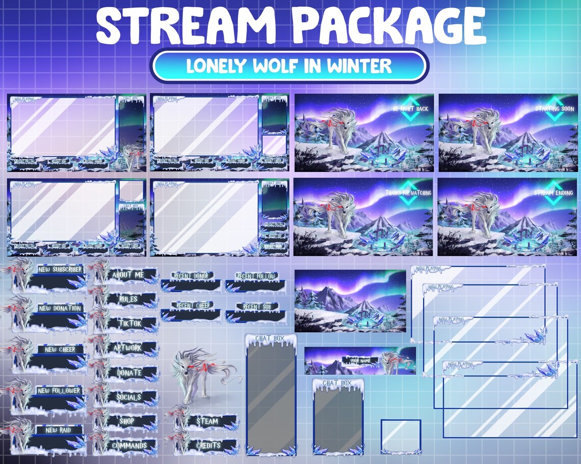 FULL ANIMATED Twitch Stream Package / Winter Wolf in Glowing - Etsy