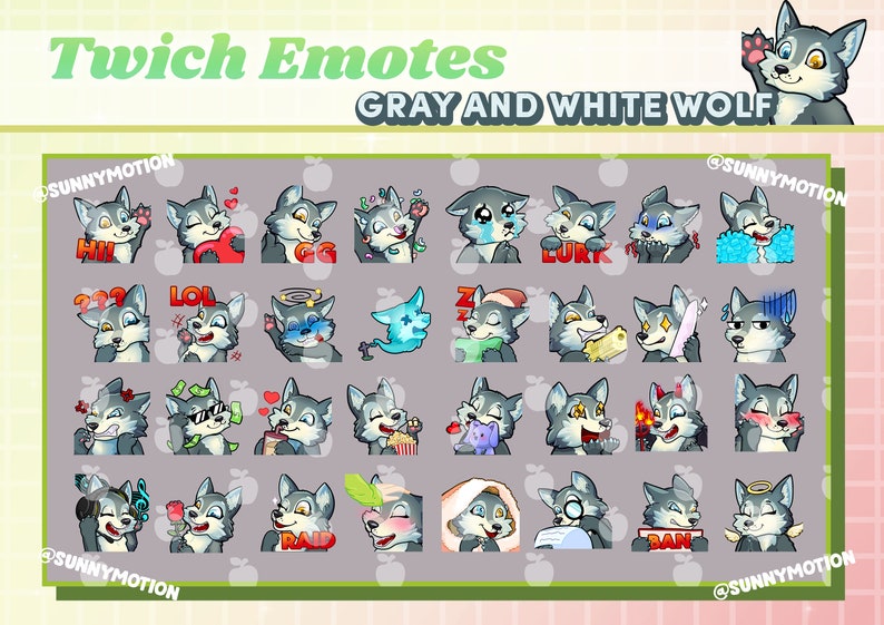 32x Cute Chibi Kawaii Gray Wolf With Yellow and Blue Eyes Twitch ...