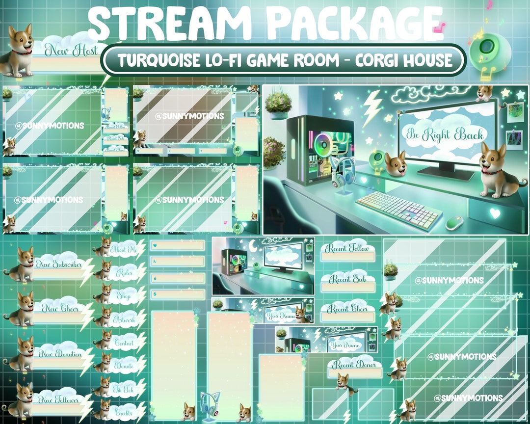 ANIMATED Twitch Overlay Stream Package / Lo-fi Aesthetic Turquoise Game ...