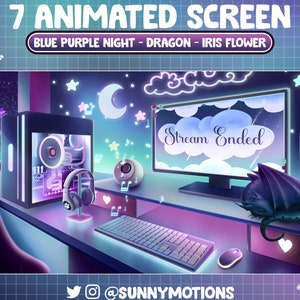 7 Animated Purple Blue Dragon House Twitch Screen Overlay, Celestial ...