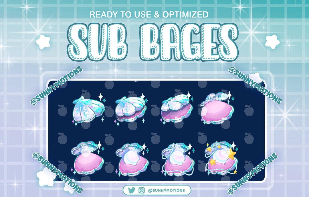 8 Pink Blue Pearl Shell Twitch Tier Sub Badges, Seashell & Pearls ...