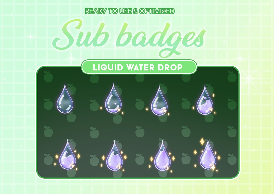 Purple Liquid Water Drop Bottle Twitch Sub Bit Badges / Kawaii Drop ...