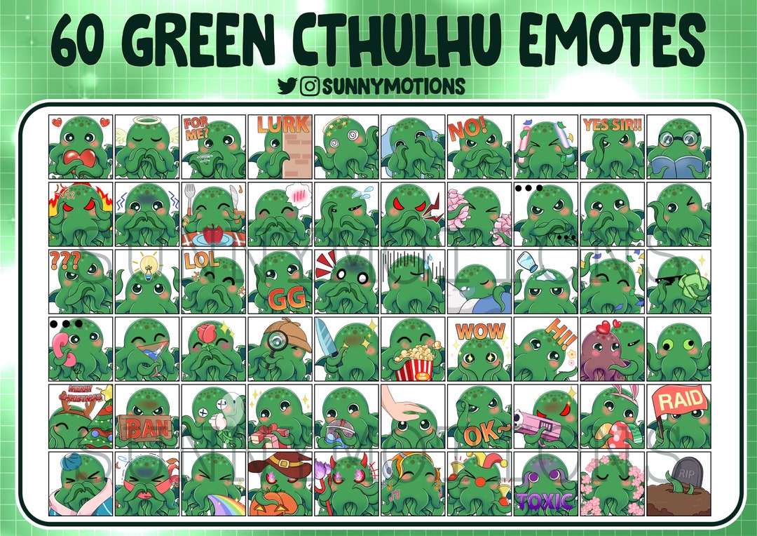 60 Green Cthulhu Mythos Twitch Emotes Bundle, Discord, Streamer, Horror ...