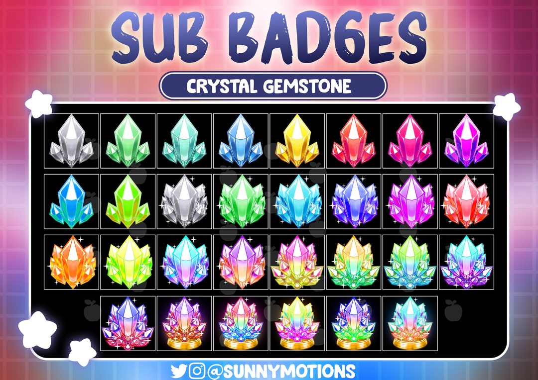 31 Colorful Neon Crystal Gems Stone Twitch Sub Bit Badges, Sparkles ...