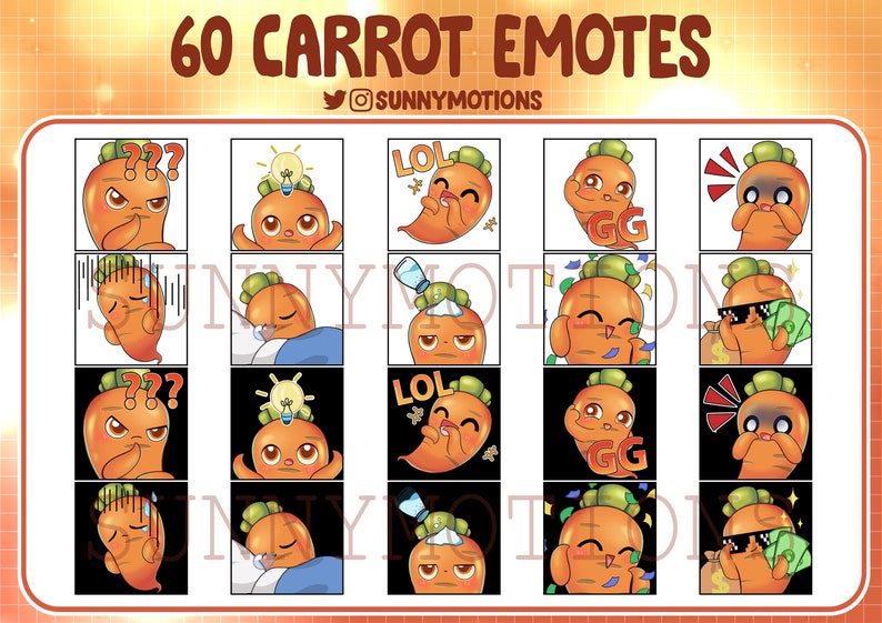 60 Cute Carrot Twitch Emotes, Discord Streamer, Kawai Yummy Root ...