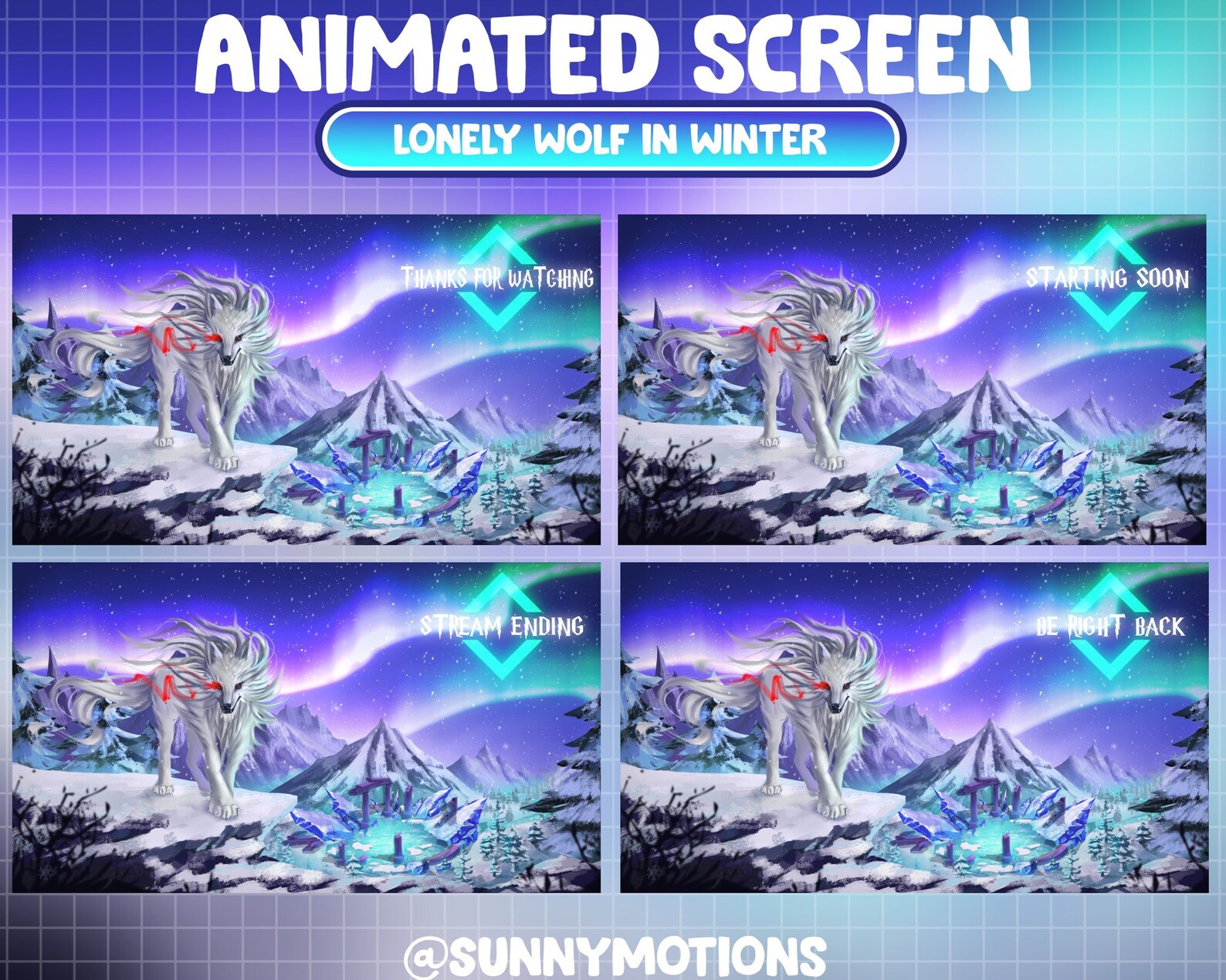 FULL ANIMATED Twitch Stream Package / Winter Wolf in Glowing Spirit ...