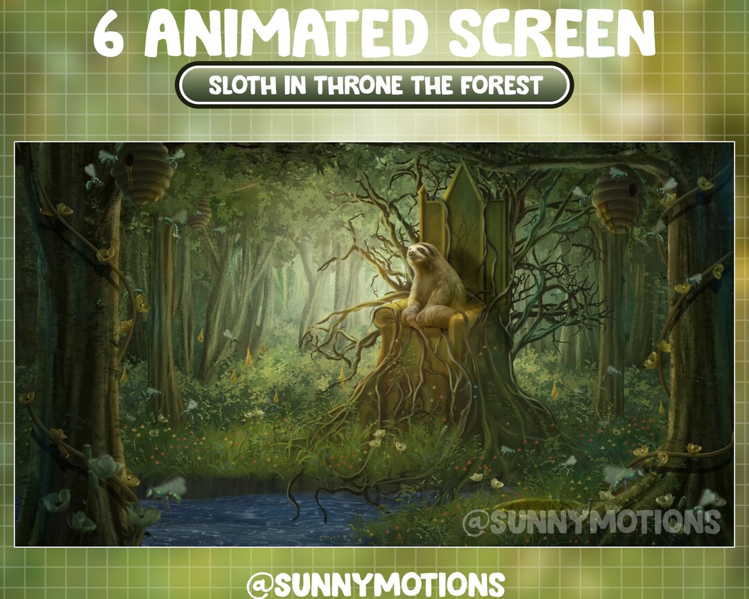 Animated Sloth Throne in Glowing Spirit Forest Twitch Screen Overlay ...