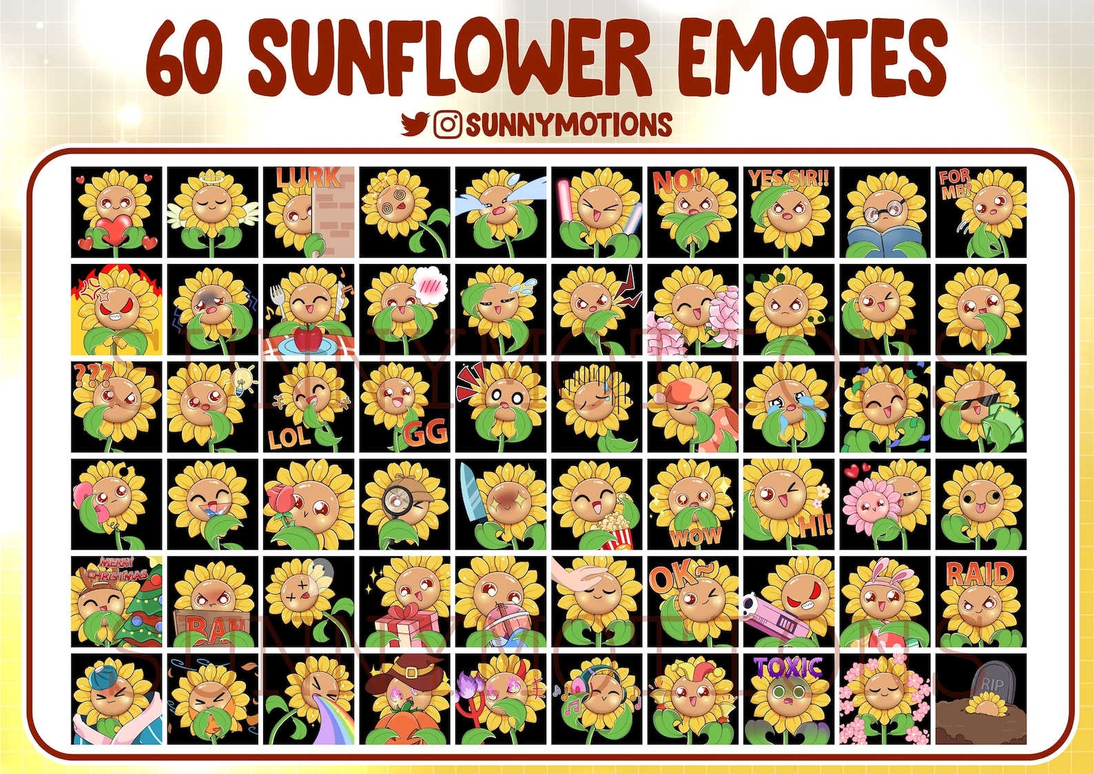 60 Cute Yellow Sunflower Twitch Emotes, Discord, Streamer, Kawai Sunny ...