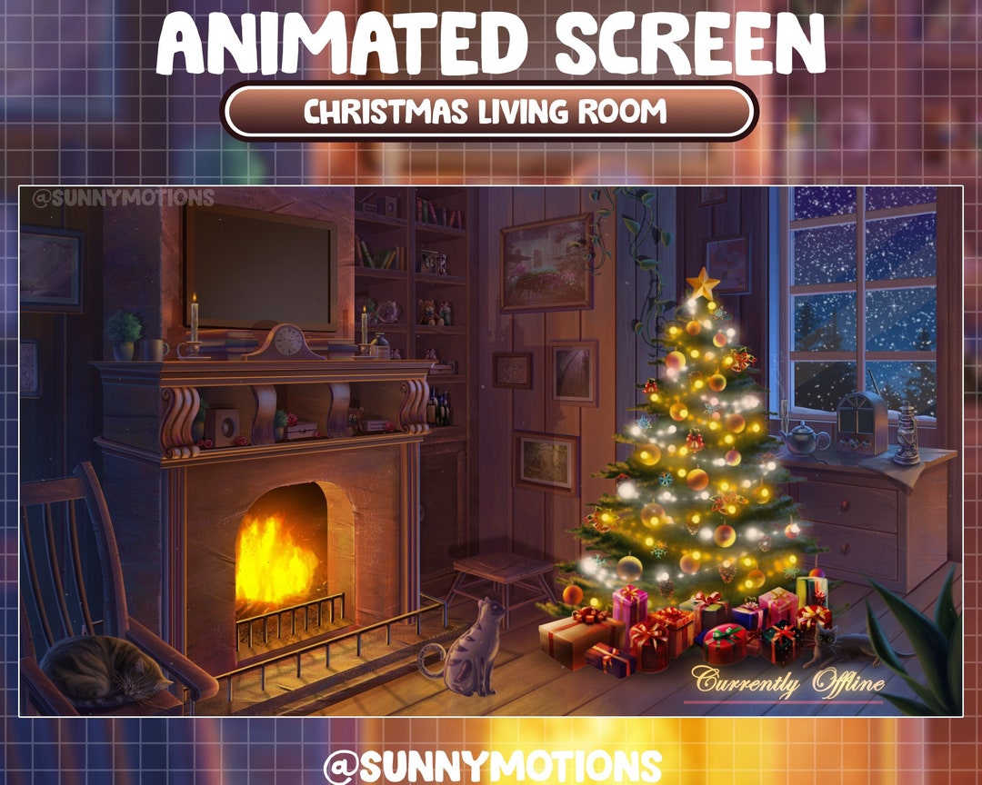 Animated Christmas Living Room Twitch Overlay / Slime Tabby Black Cat ...