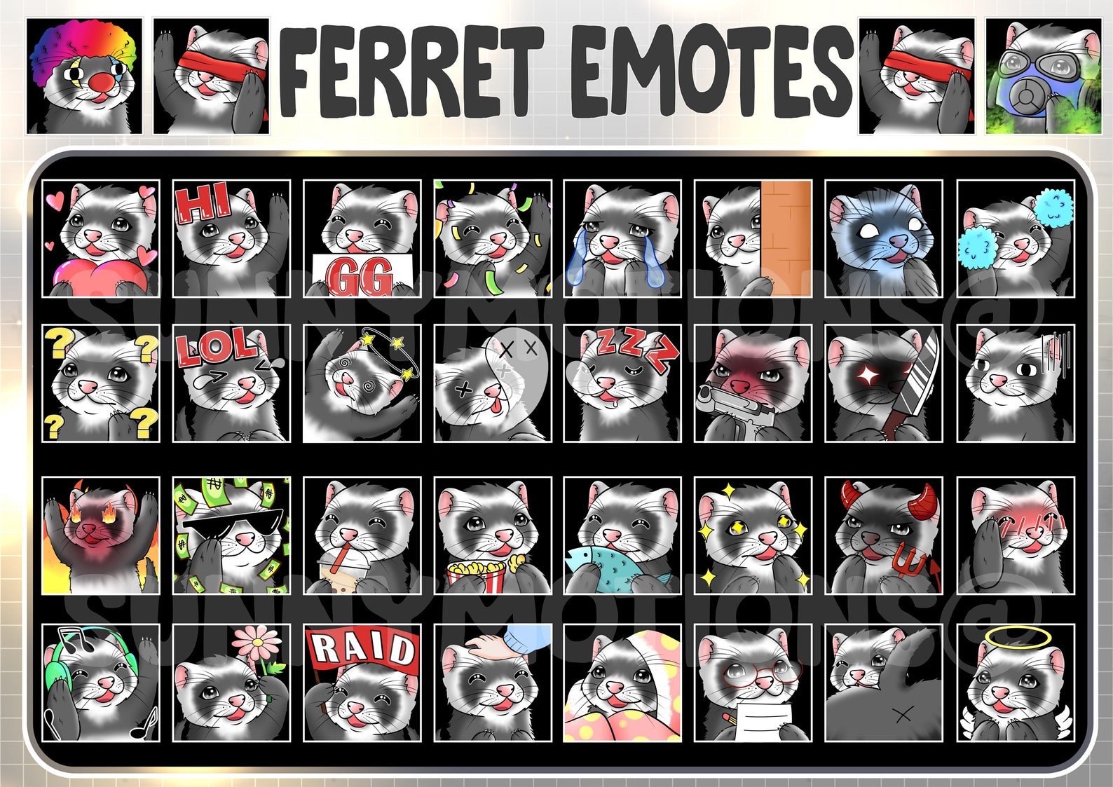 36 Cute Kawaii Ferret Twitch Discord Emotes / Animal Emoji / Subscriber ...