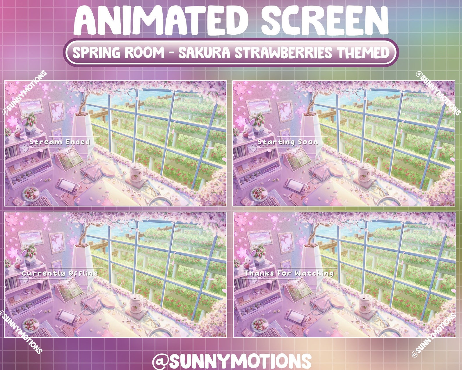 ANIMATED Twitch Stream Screen: Cozy Lo-fi Desk in Sakura House / Pink ...