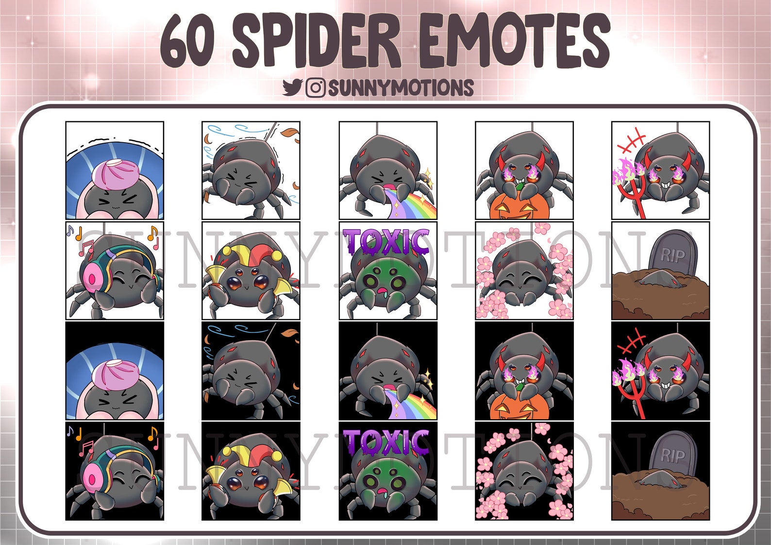 60 Cute Spider Twitch Emotes Bundle, Discord, Streamer, Kawai Halloween ...
