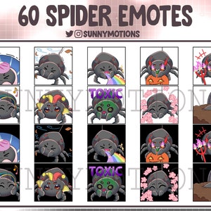 60 Cute Spider Twitch Emotes Bundle, Discord, Streamer, Kawai Halloween ...