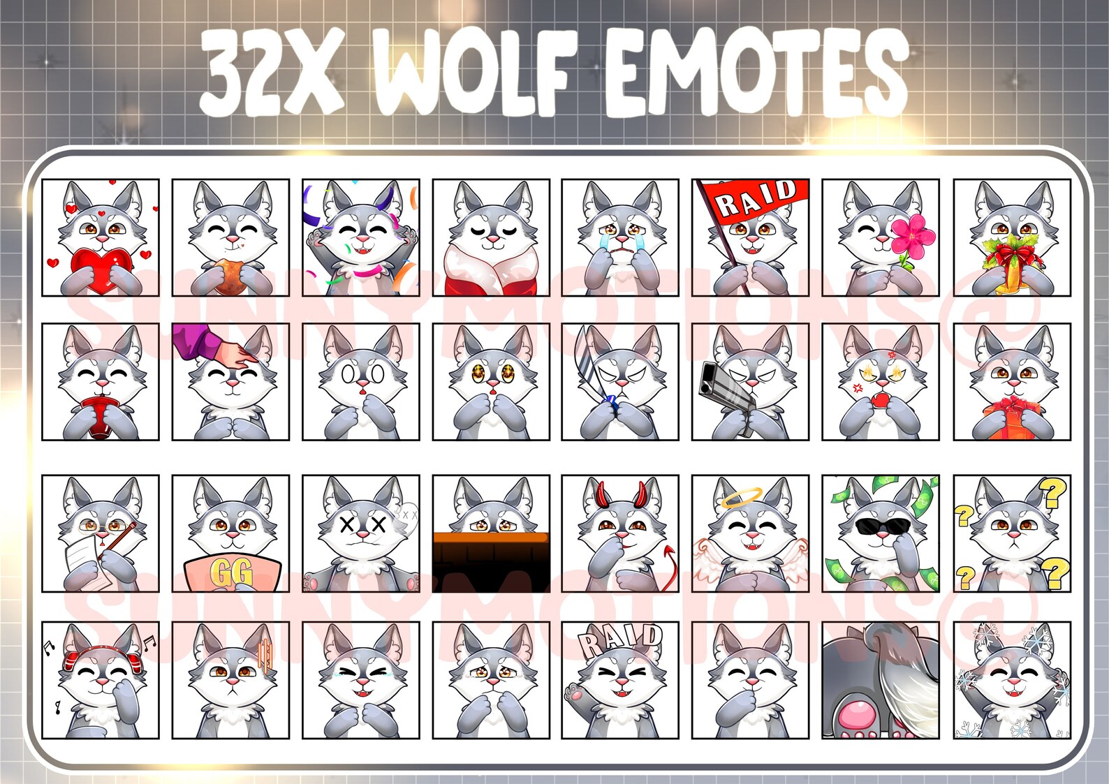 32 Twitch Discord Emotes Cute Wolf / Kawai Animal Emoji / - Etsy