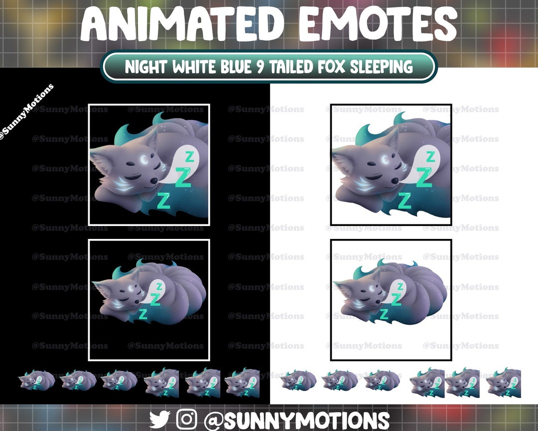 Animated Celestial White Blue 9 Tailed Fox Sleeping Twitch Emotes ...