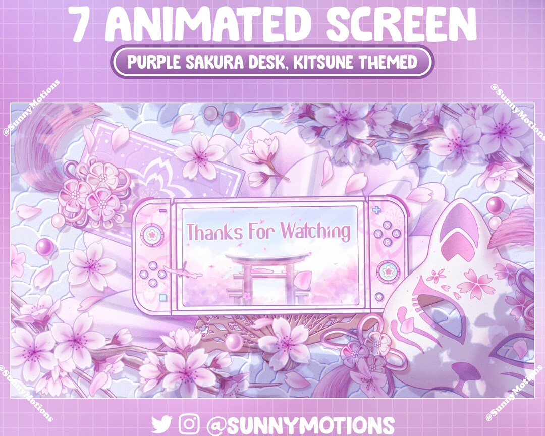 7 Animated Purple Sakura Desk Twitch Screen Overlay, Kitsune, Japanese ...