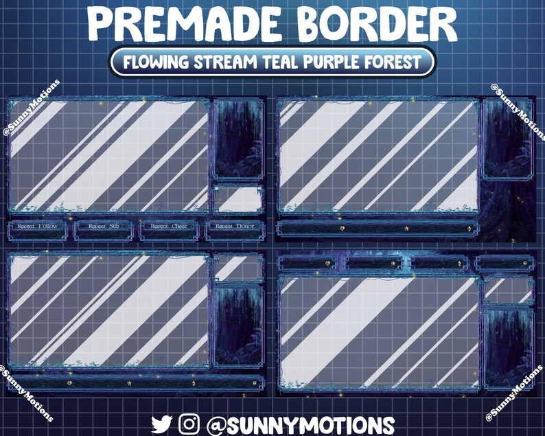 ANIMATED Twitch Overlay Stream Package: Flowing Stream in Teal Blue ...