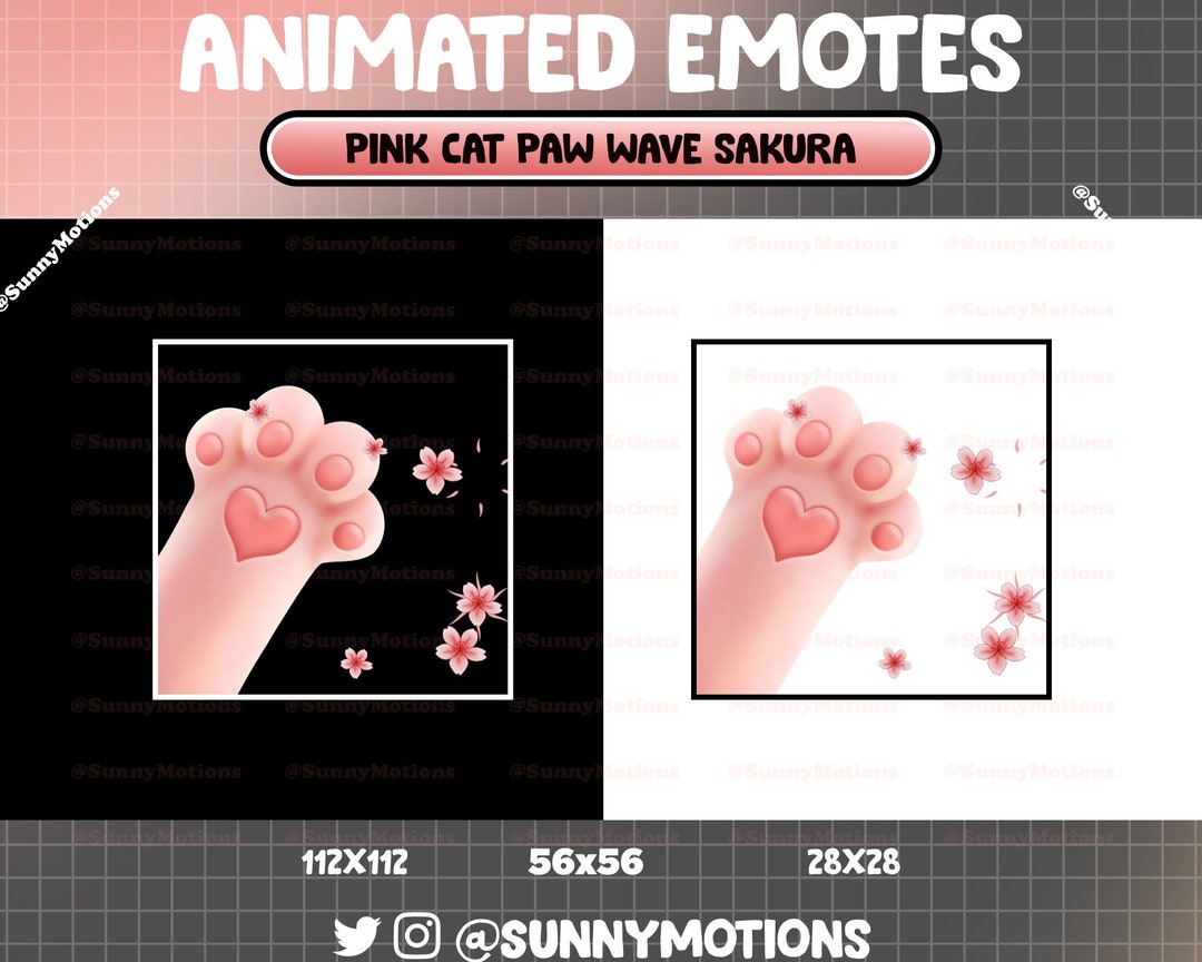 Pink Cat Paw Wave Sakura Animated Twitch Emotes, Kawaii Pastel Pink Cat ...