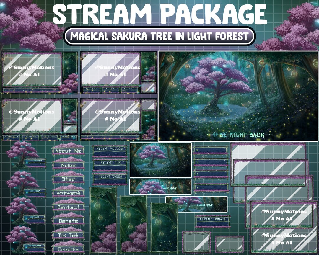 FULL ANIMATED Stream Package: Magical Sakura Tree in Light Green Forest ...