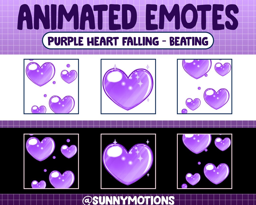 3 Animated Purple Heart Twitch Emotes, Flying Hearts, Falling Beating ...