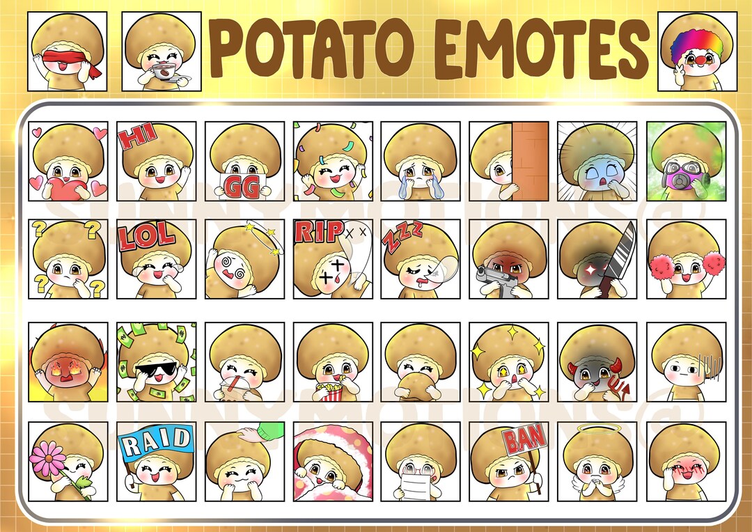 35 Cute Chibi Kawaii Potato Twitch Discord Mixer Youtube Emotes / Fruit ...