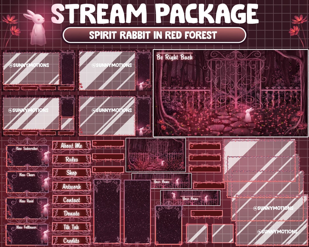 Full Animated Stream Package Twitch Overlay: Spirit Red Blood Bunny in ...