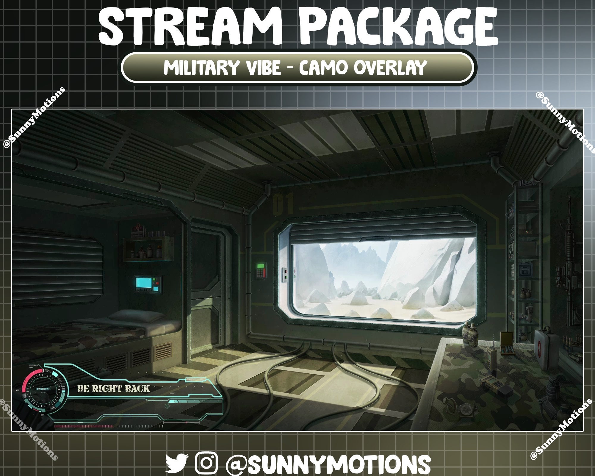 FULL ANIMATED Stream Package: Military Room Vibe, Green Camo Twitch ...