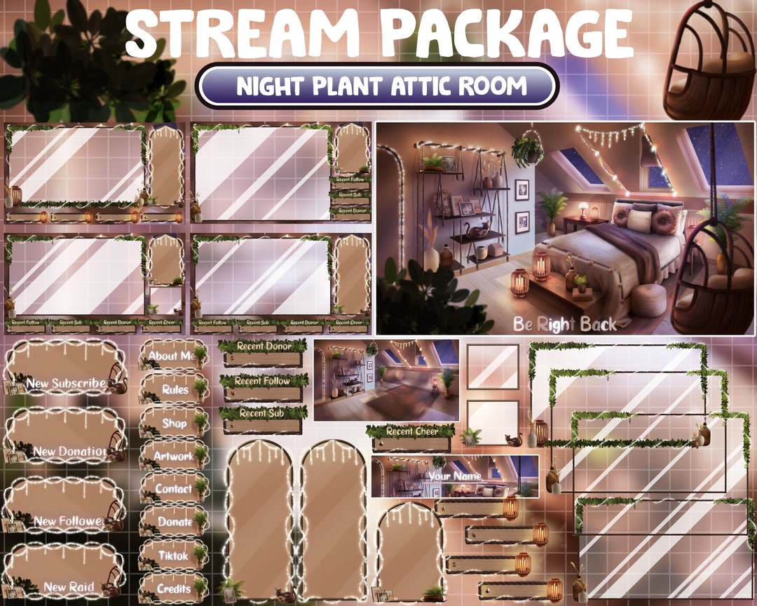 ANIMATED Twitch Stream Package / Night Love Cozy Plant Attic Bedroom ...