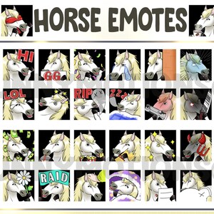 Cute Kawaii White Horse Twitch Discord Emotes / Animal Emoji ...
