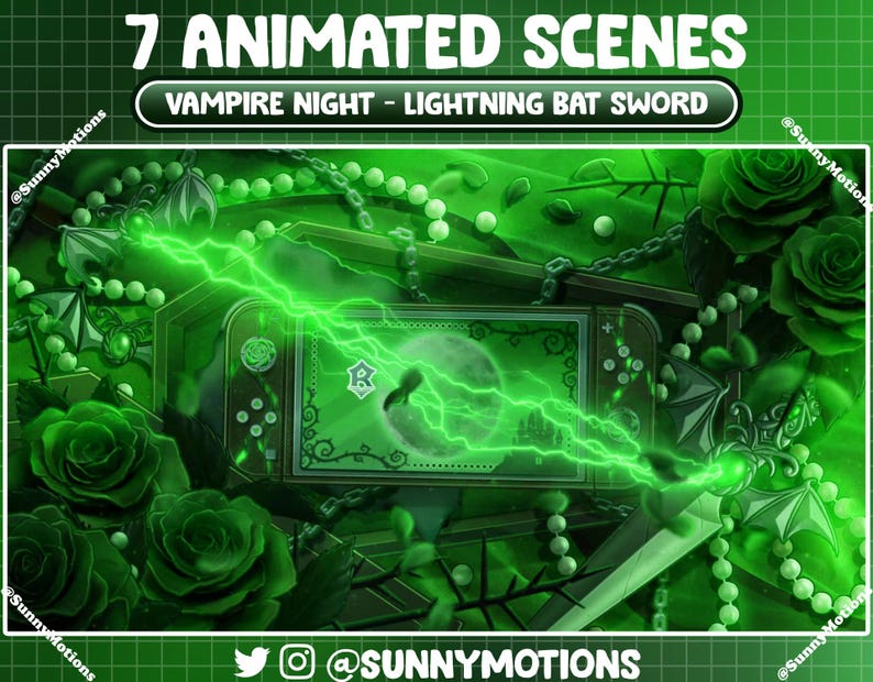 ANIMATED Stream Package: Lo-fi Aesthetic Green Vampire Sword Halloween ...