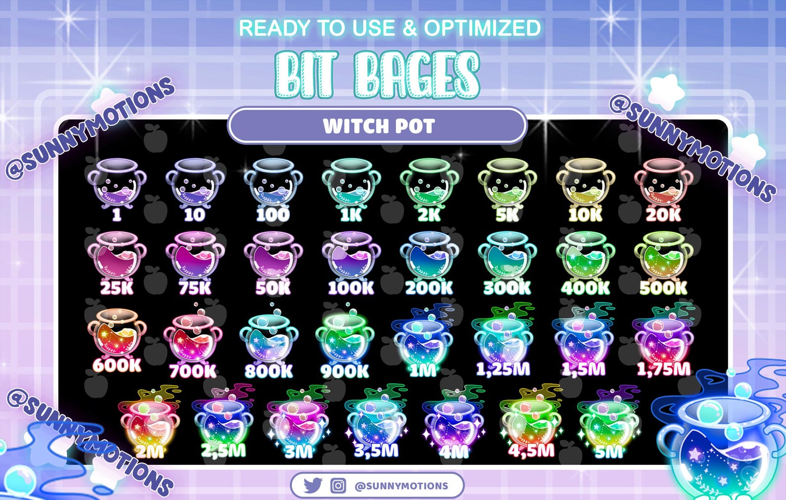 31 Colorful Magical Witch Cauldron Number Complete Twitch Tier Bit ...