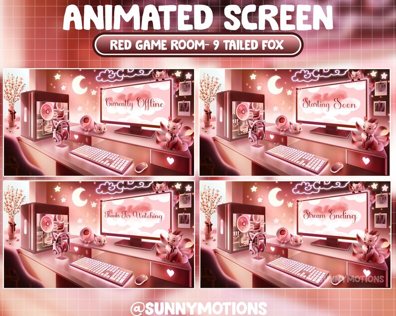 Animated Twitch Overlay Stream Package Lo Fi Aesthetic Red Etsy