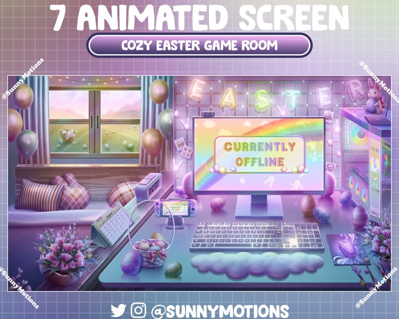 7 Animated Pascha Rainbow Game Room Set up Twitch Screen Overlay, Happy ...