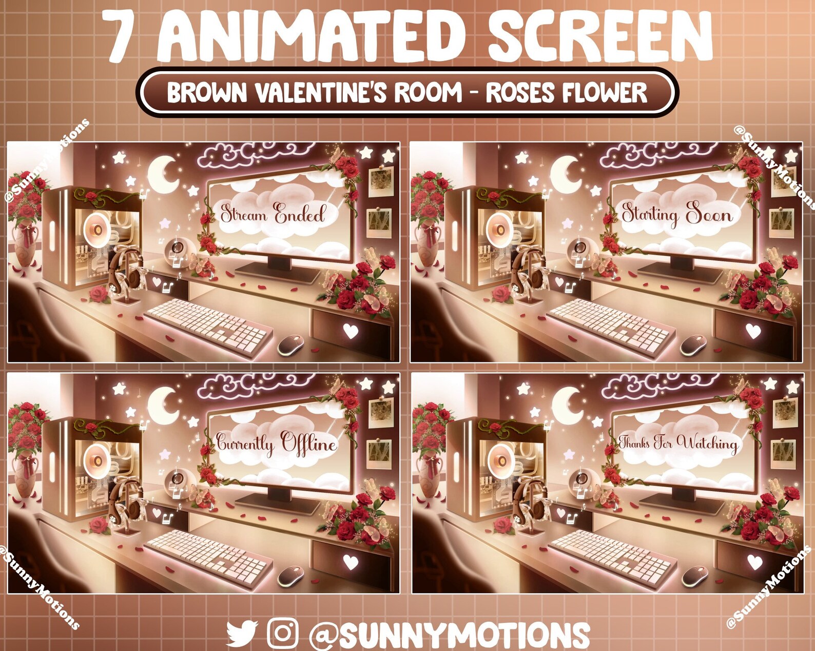 Animated Lo-fi Red Roses Flower Room Twitch Screen Overlay, Kawaii ...