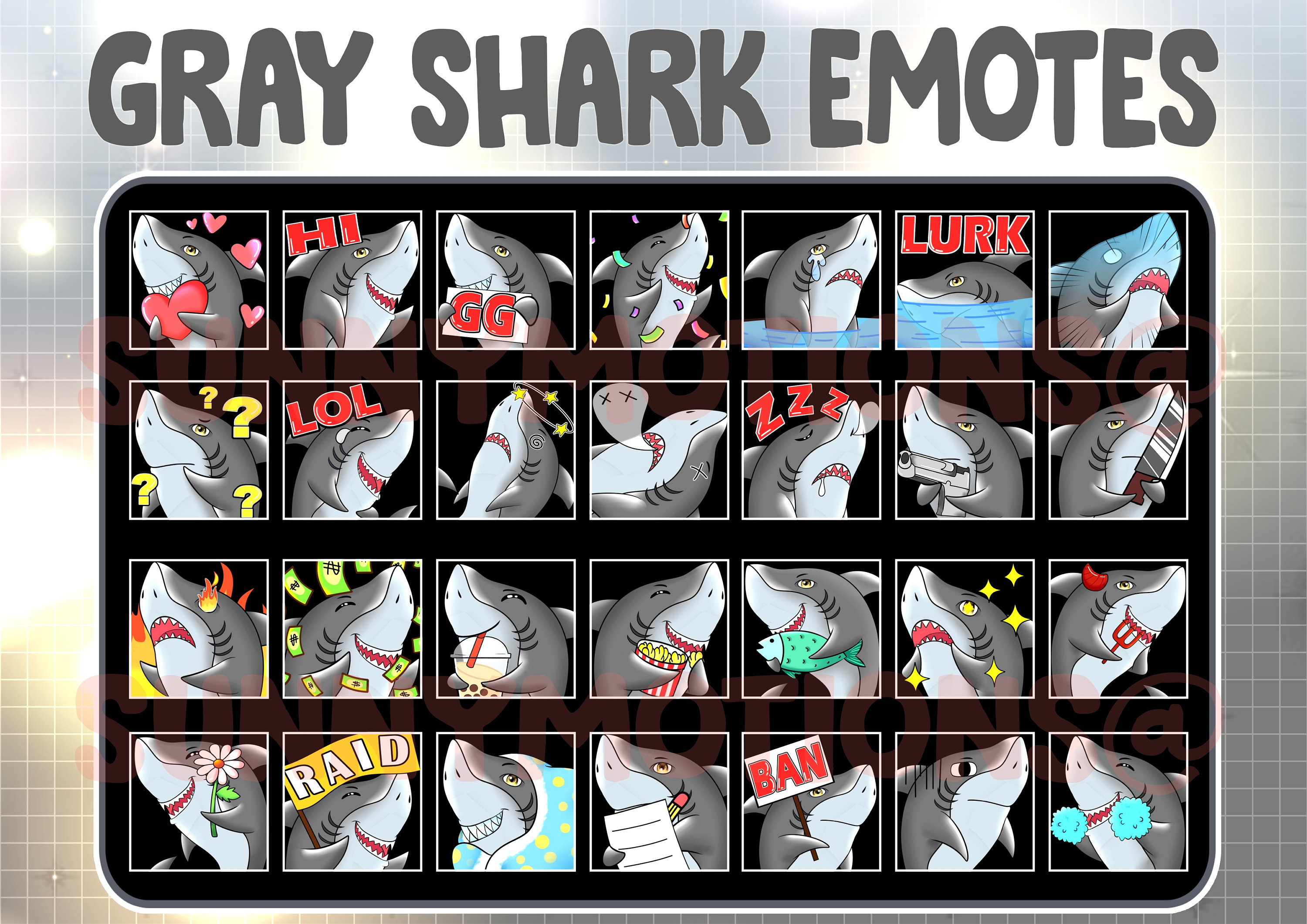 28 Twitch Discord Emotes Süßer Grauer Hai / Kawai Grau Chibi | Etsy