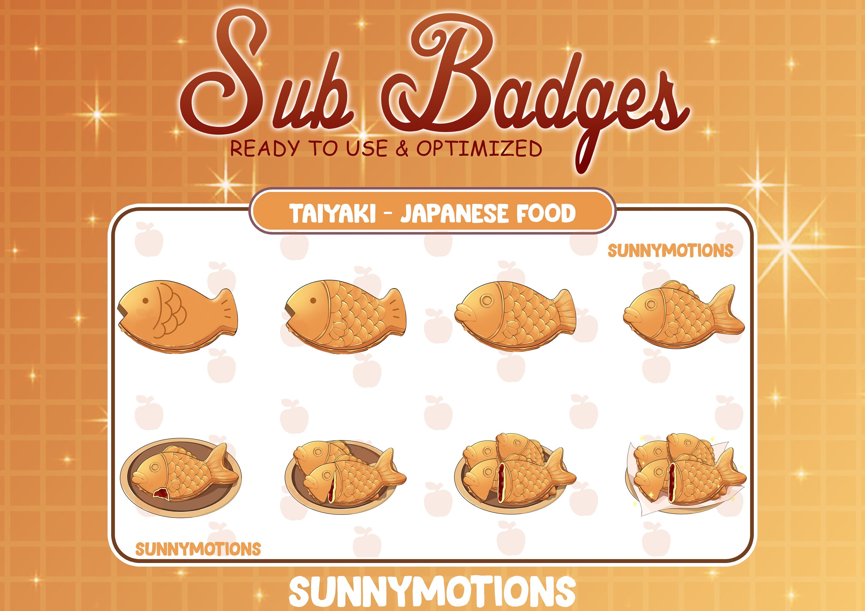 8 Taiyaki Twitch Sub Bit Badges / Kawaii Cute Japanese Food / Yummy ...