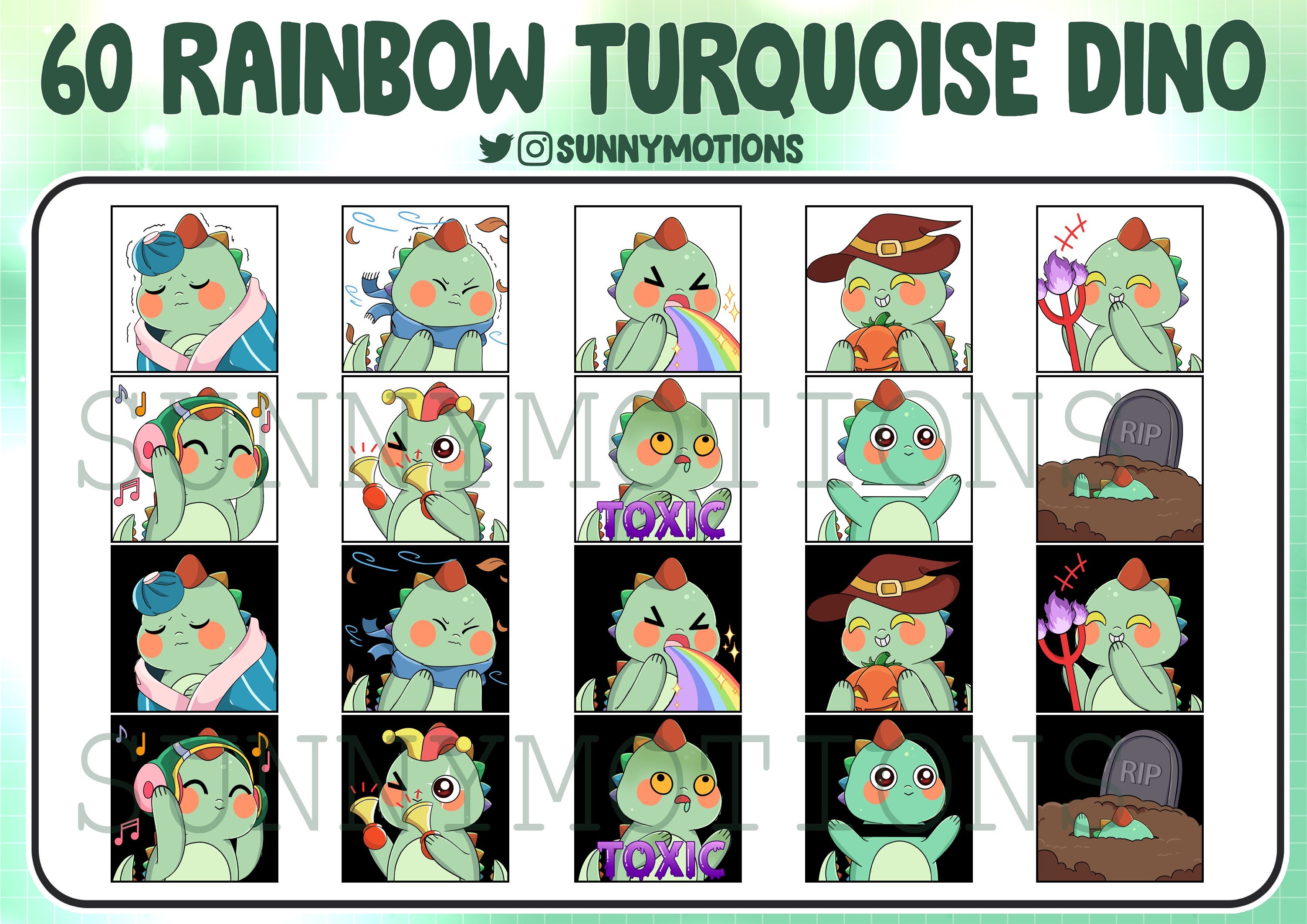 60 Cute Chibi Rainbow Turquoise Dinosaur Twitch Emotes, Discord ...