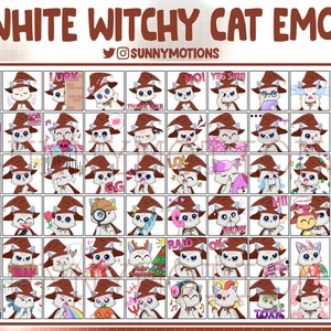 60x Cute White Witchy Cat Twitch Emotes Bundle, Discord, Streamer ...