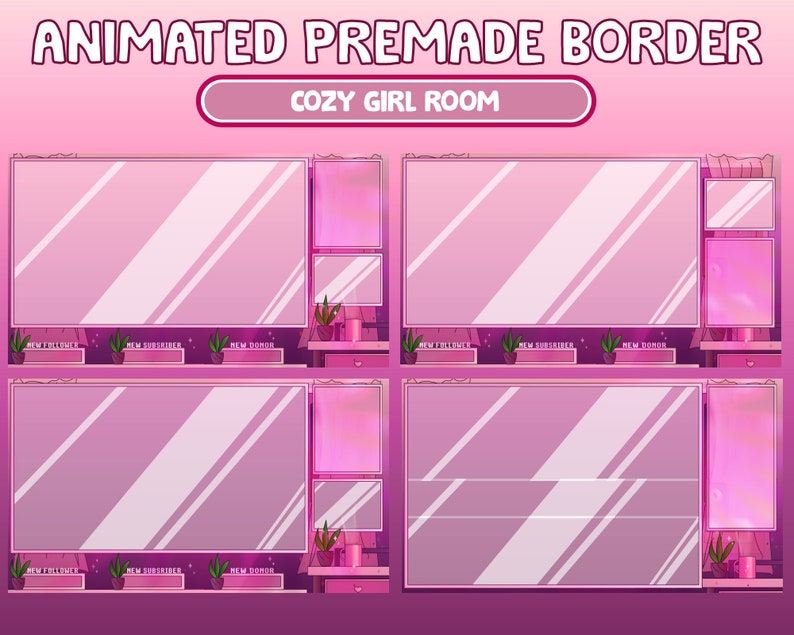 Animated Twitch Cute Egirl Desk Bedroom Premade Border Overlay Screen ...