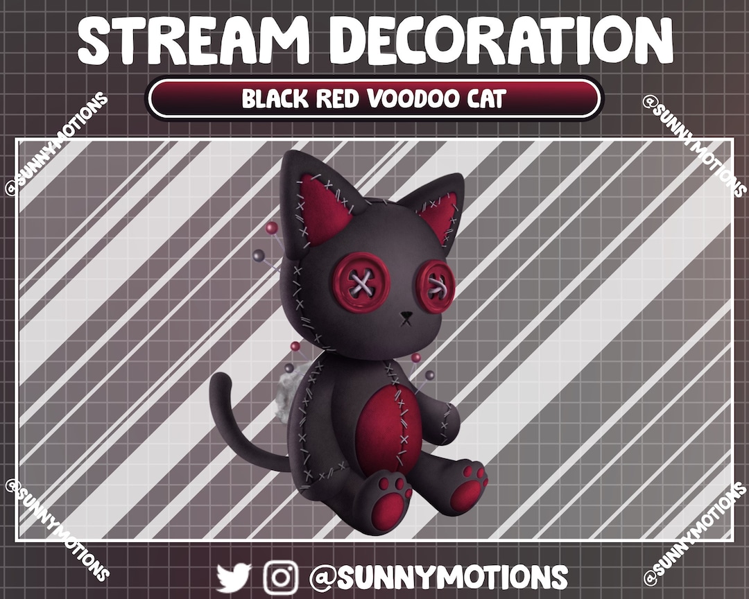 Animated Stream Decoration Horror Animal Plushy Toy: Black Red Voodoo Kitty, Dark Night ...