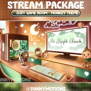 ANIMATED Twitch Overlay Stream Package / Lo-fi Aesthetic Brown Monkey ...